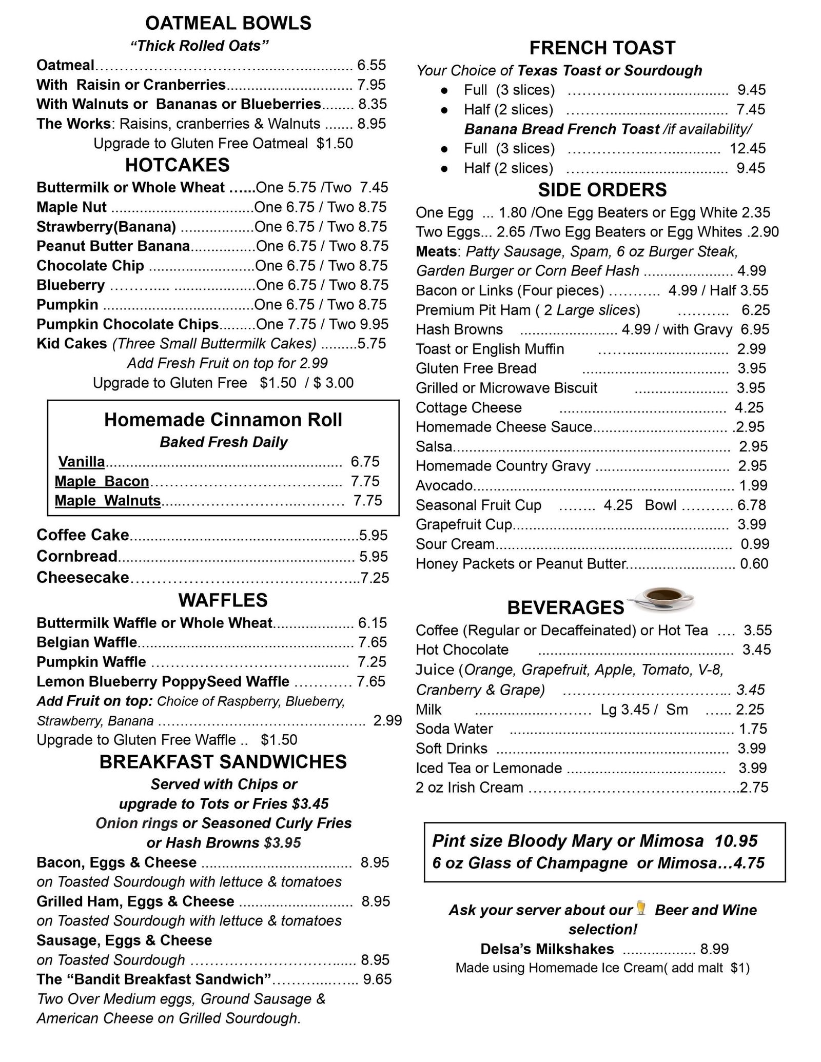 Meridian Menu | The Capri/Delsa's | Meridian