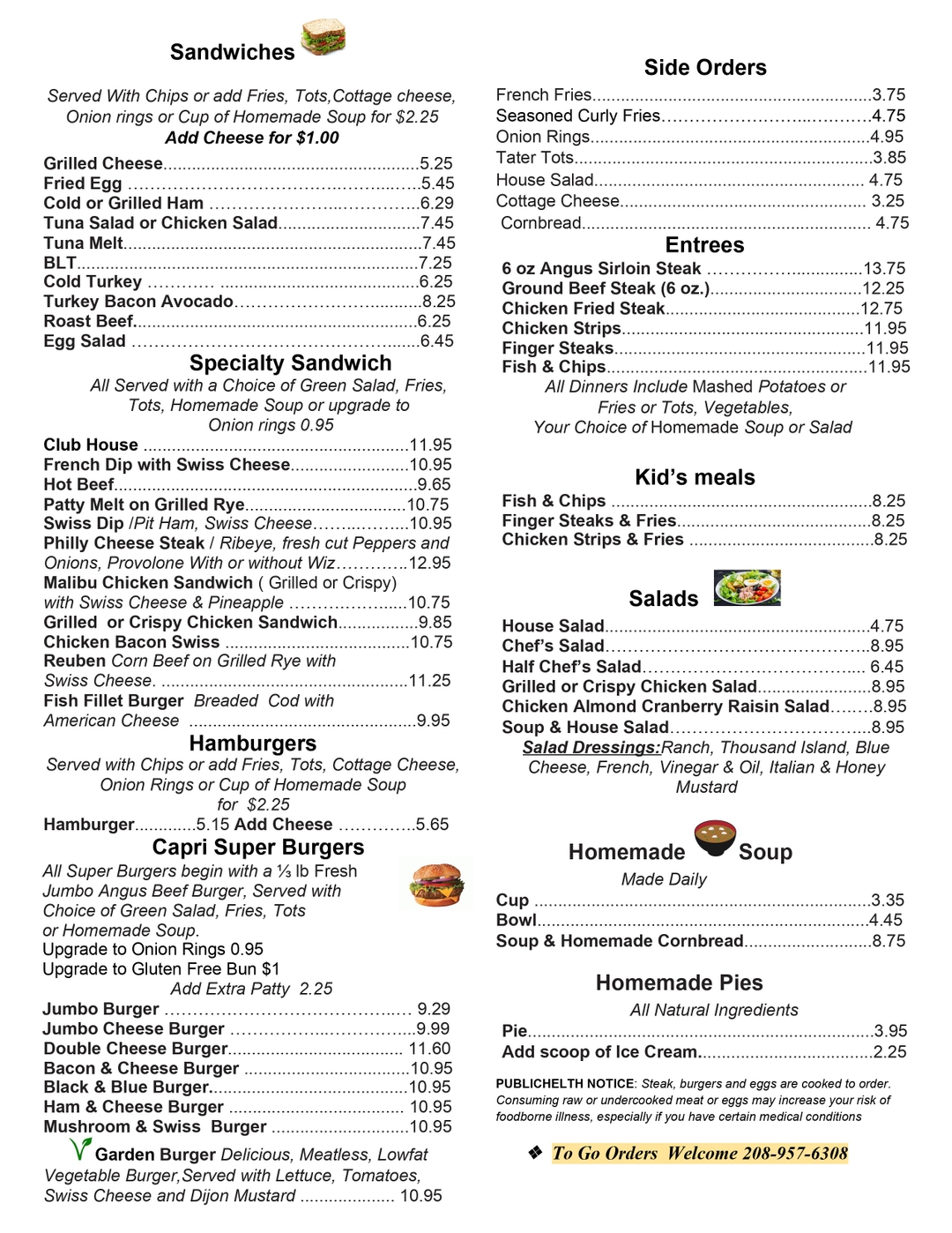 Meridian Menu | The Capri/Delsa's | Meridian