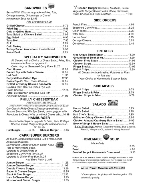 Meridian Menu | The Capri/Delsa's | Meridian