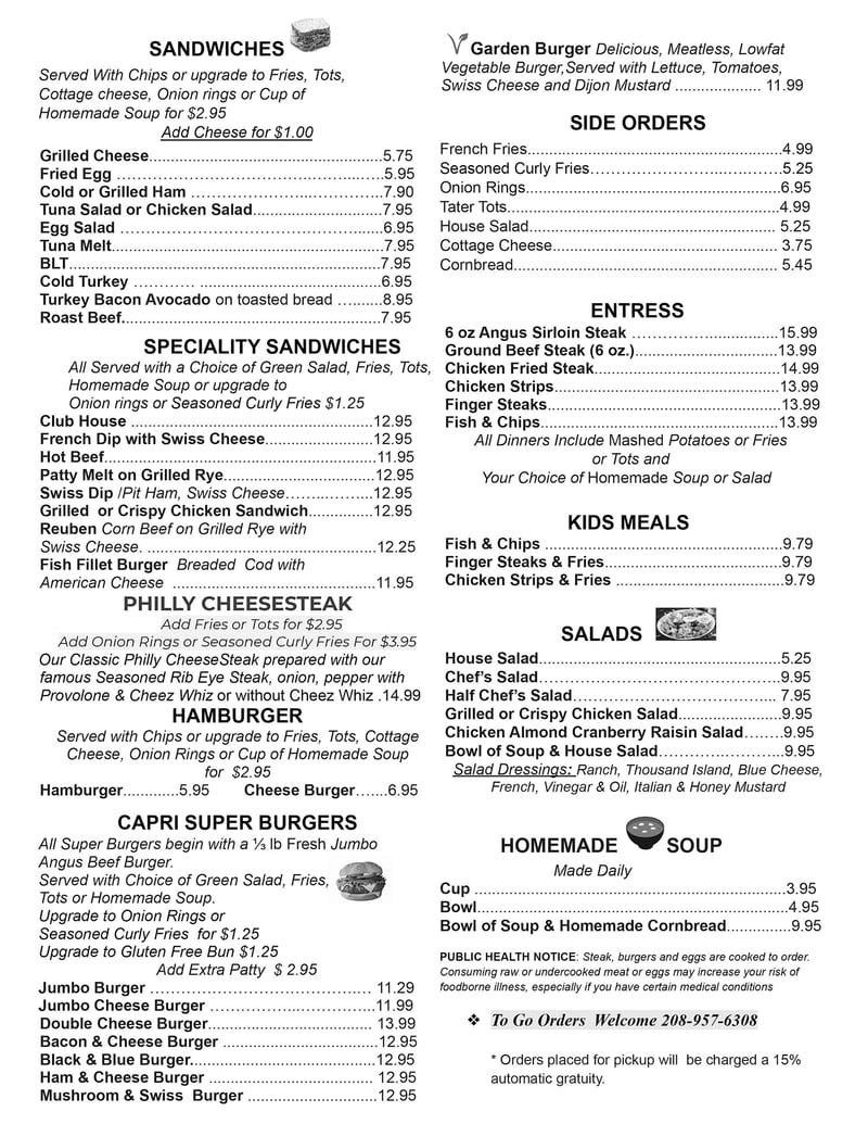 Meridian Menu | The Capri/Delsa's | Meridian